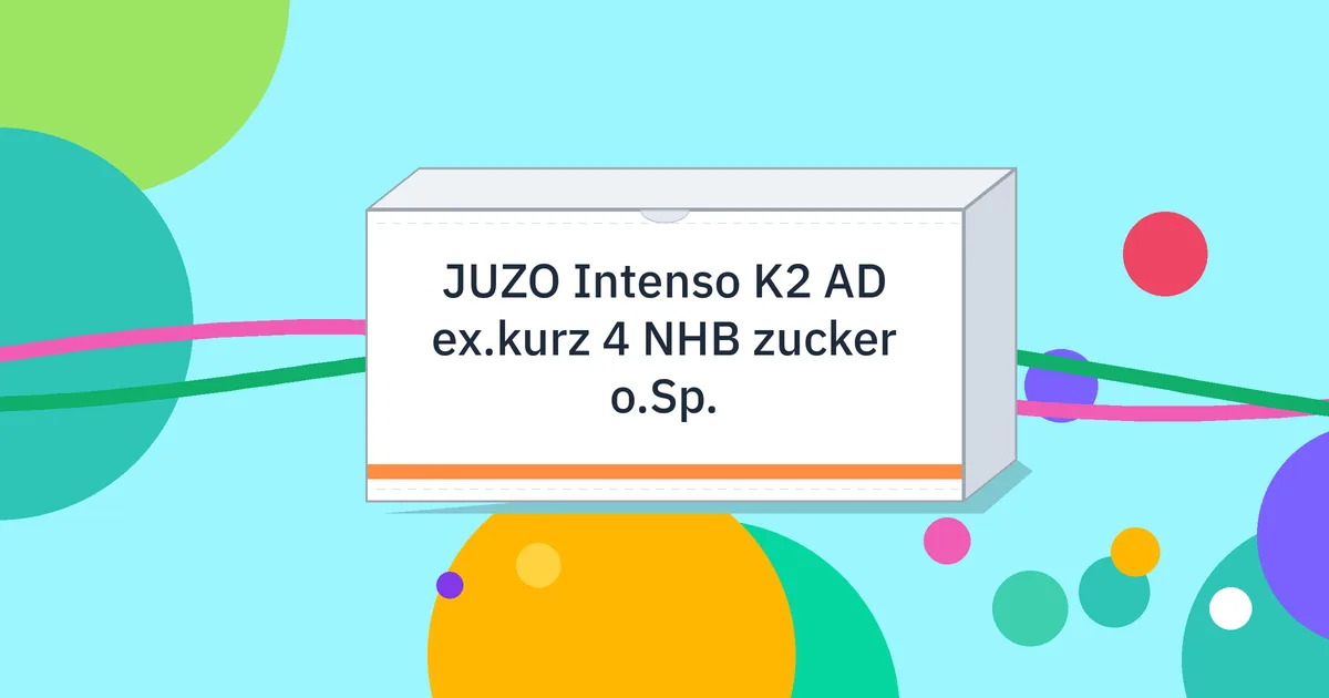 Symbolbild: Packung mit der Aufschrift JUZO Intenso K2 AD ex.kurz 4 NHB zucker o.Sp. (PZN 18621895) – Verfügbarkeit und Bezug in Apotheken in Frankfurt am Main
