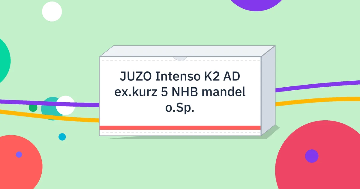 Symbolbild: Packung mit der Aufschrift JUZO Intenso K2 AD ex.kurz 5 NHB mandel o.Sp. (PZN 18622274) – Verfügbarkeit und Bezug in Apotheken in Frankfurt am Main