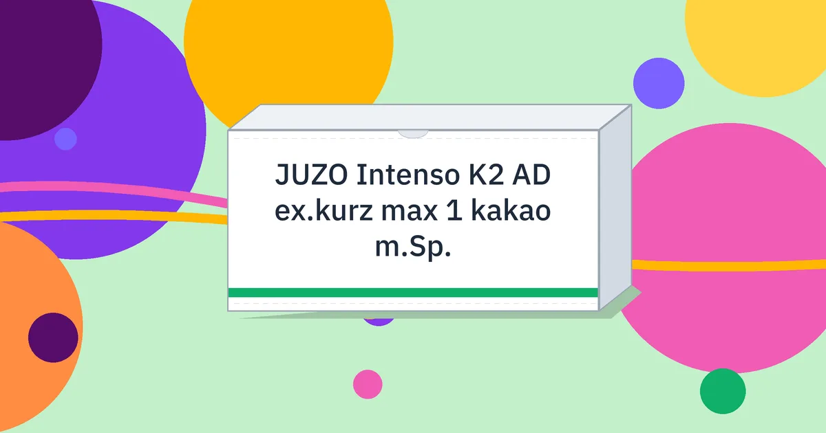 Symbolbild: Packung mit der Aufschrift JUZO Intenso K2 AD ex.kurz max 1 kakao m.Sp. (PZN 18607139) – Verfügbarkeit und Bezug in Apotheken in Frankfurt am Main