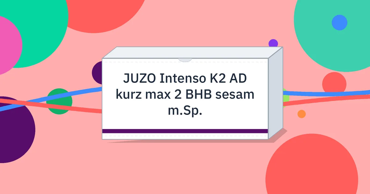Symbolbild: Packung mit der Aufschrift JUZO Intenso K2 AD kurz max 2 BHB sesam m.Sp. (PZN 18615676) – Verfügbarkeit und Bezug in Apotheken in Frankfurt am Main