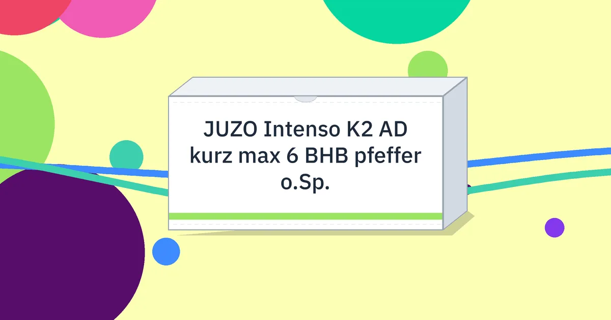 Symbolbild: Packung mit der Aufschrift JUZO Intenso K2 AD kurz max 6 BHB pfeffer o.Sp. (PZN 18626071) – Verfügbarkeit und Bezug in Apotheken in Frankfurt am Main