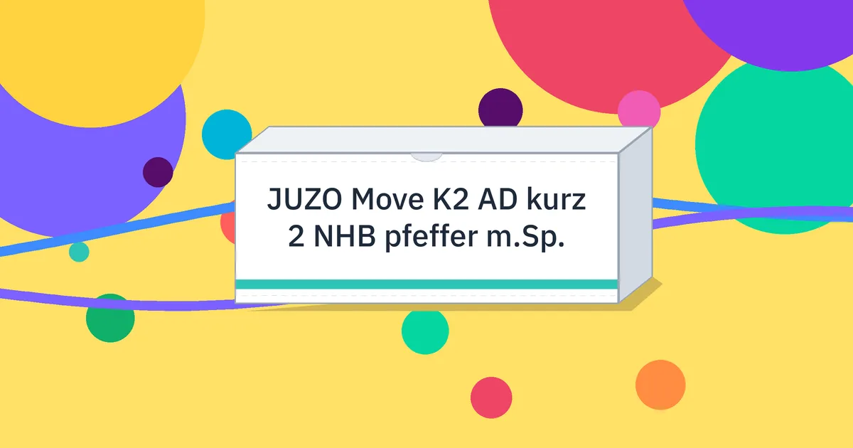 Symbolbild: Packung mit der Aufschrift JUZO Move K2 AD kurz 2 NHB pfeffer m.Sp. (PZN 16339999) – Verfügbarkeit und Bezug in Apotheken in Frankfurt am Main