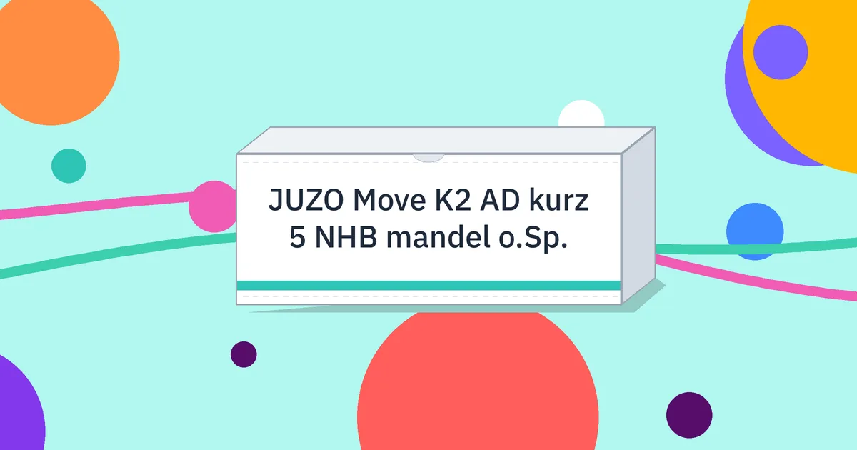 Symbolbild: Packung mit der Aufschrift JUZO Move K2 AD kurz 5 NHB mandel o.Sp. (PZN 16341430) – Verfügbarkeit und Bezug in Apotheken in Frankfurt am Main