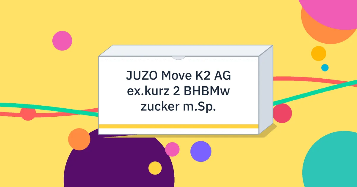 Symbolbild: Packung mit der Aufschrift JUZO Move K2 AG ex.kurz 2 BHBMw zucker m.Sp. (PZN 18532660) – Verfügbarkeit und Bezug in Apotheken in Frankfurt am Main