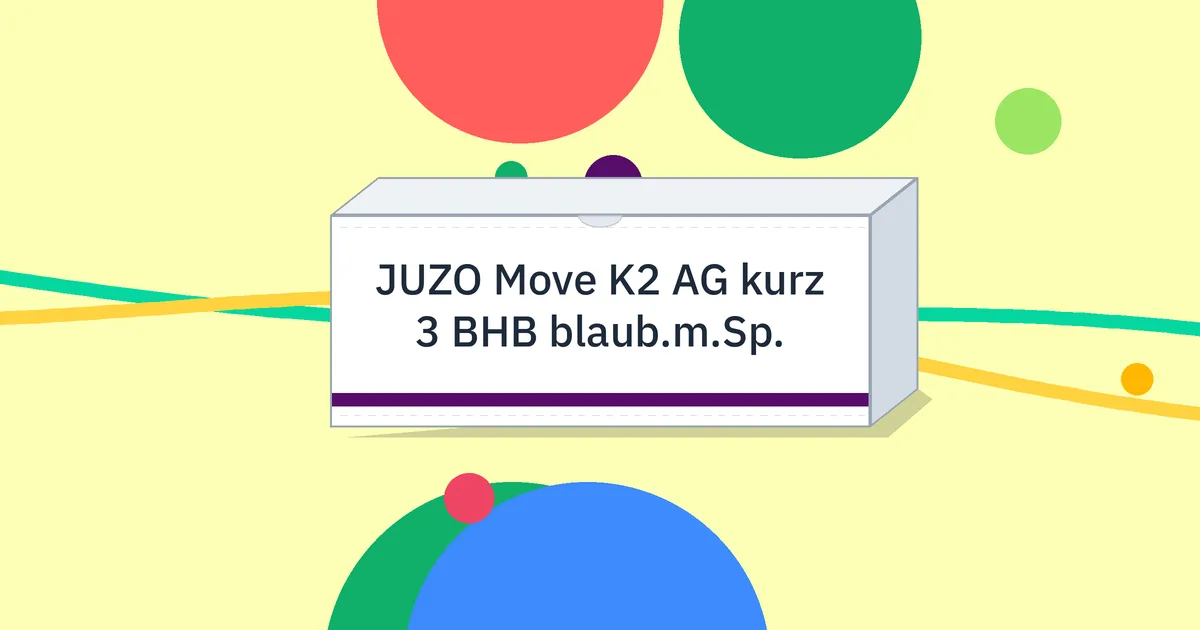 Symbolbild: Packung mit der Aufschrift JUZO Move K2 AG kurz 3 BHB blaub.m.Sp. (PZN 18559707) – Verfügbarkeit und Bezug in Apotheken in Frankfurt am Main