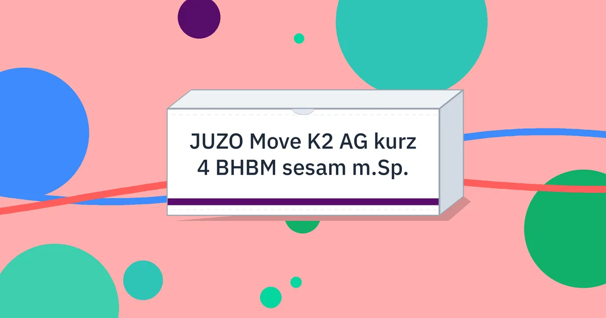 Symbolbild: Packung mit der Aufschrift JUZO Move K2 AG kurz 4 BHBM sesam m.Sp. (PZN 18528670) – Verfügbarkeit und Bezug in Apotheken in Frankfurt am Main