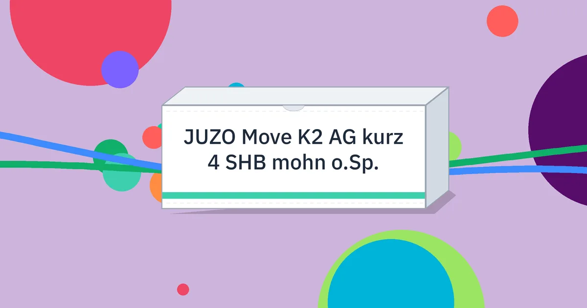 Symbolbild: Packung mit der Aufschrift JUZO Move K2 AG kurz 4 SHB mohn o.Sp. (PZN 18561549) – Verfügbarkeit und Bezug in Apotheken in Frankfurt am Main