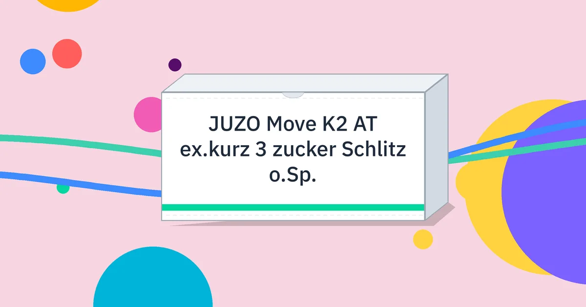 Symbolbild: Packung mit der Aufschrift JUZO Move K2 AT ex.kurz 3 zucker Schlitz o.Sp. (PZN 20673072) – Verfügbarkeit und Bezug in Apotheken in Frankfurt am Main