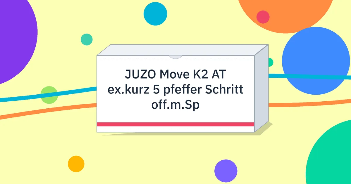 Symbolbild: Packung mit der Aufschrift JUZO Move K2 AT ex.kurz 5 pfeffer Schritt off.m.Sp (PZN 20671133) – Verfügbarkeit und Bezug in Apotheken in Frankfurt am Main