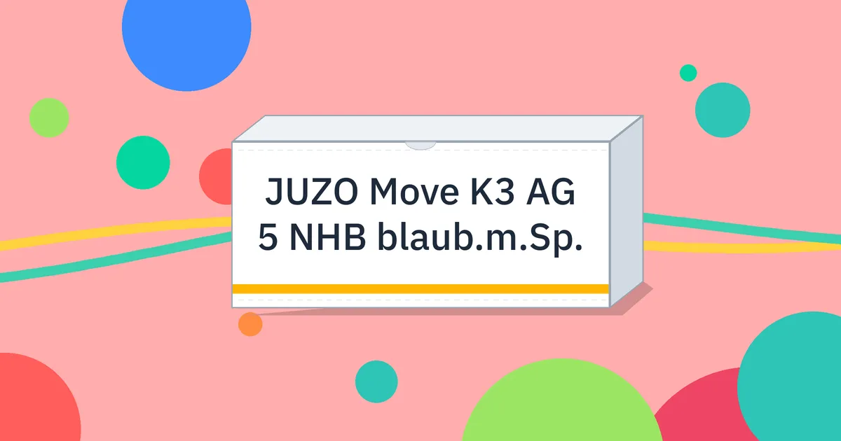 Symbolbild: Packung mit der Aufschrift JUZO Move K3 AG 5 NHB blaub.m.Sp. (PZN 18586986) – Verfügbarkeit und Bezug in Apotheken in Frankfurt am Main