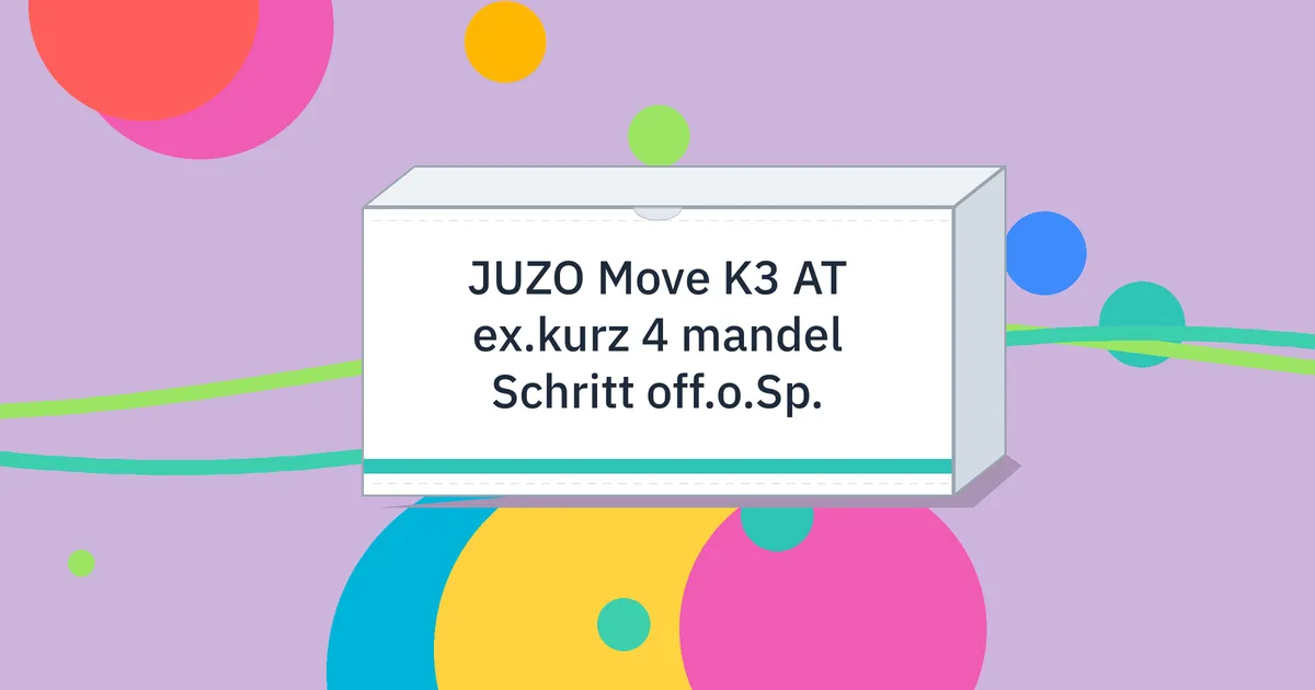 Symbolbild: Packung mit der Aufschrift JUZO Move K3 AT ex.kurz 4 mandel Schritt off.o.Sp. (PZN 20682220) – Verfügbarkeit und Bezug in Apotheken in Frankfurt am Main