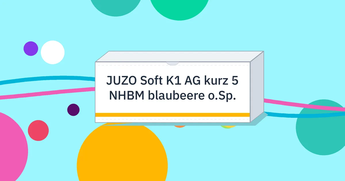 Symbolbild: Packung mit der Aufschrift JUZO Soft K1 AG kurz 5 NHBM blaubeere o.Sp. (PZN 14996569) – Verfügbarkeit und Bezug in Apotheken in Frankfurt am Main