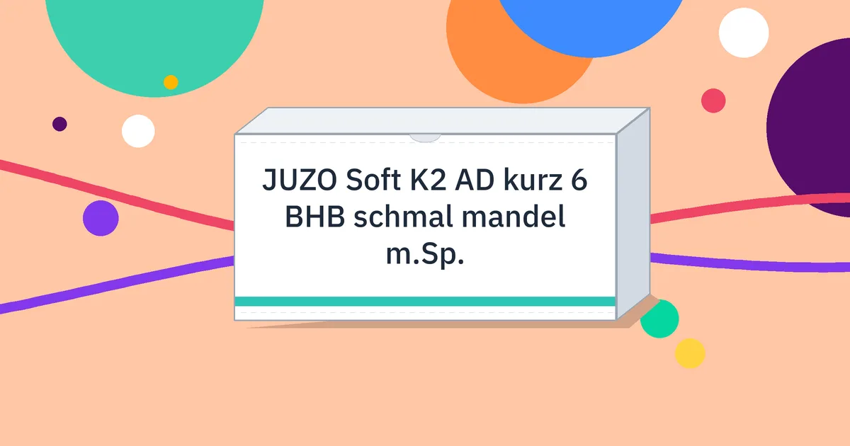 Symbolbild: Packung mit der Aufschrift JUZO Soft K2 AD kurz 6 BHB schmal mandel m.Sp. (PZN 15465934) – Verfügbarkeit und Bezug in Apotheken in Frankfurt am Main