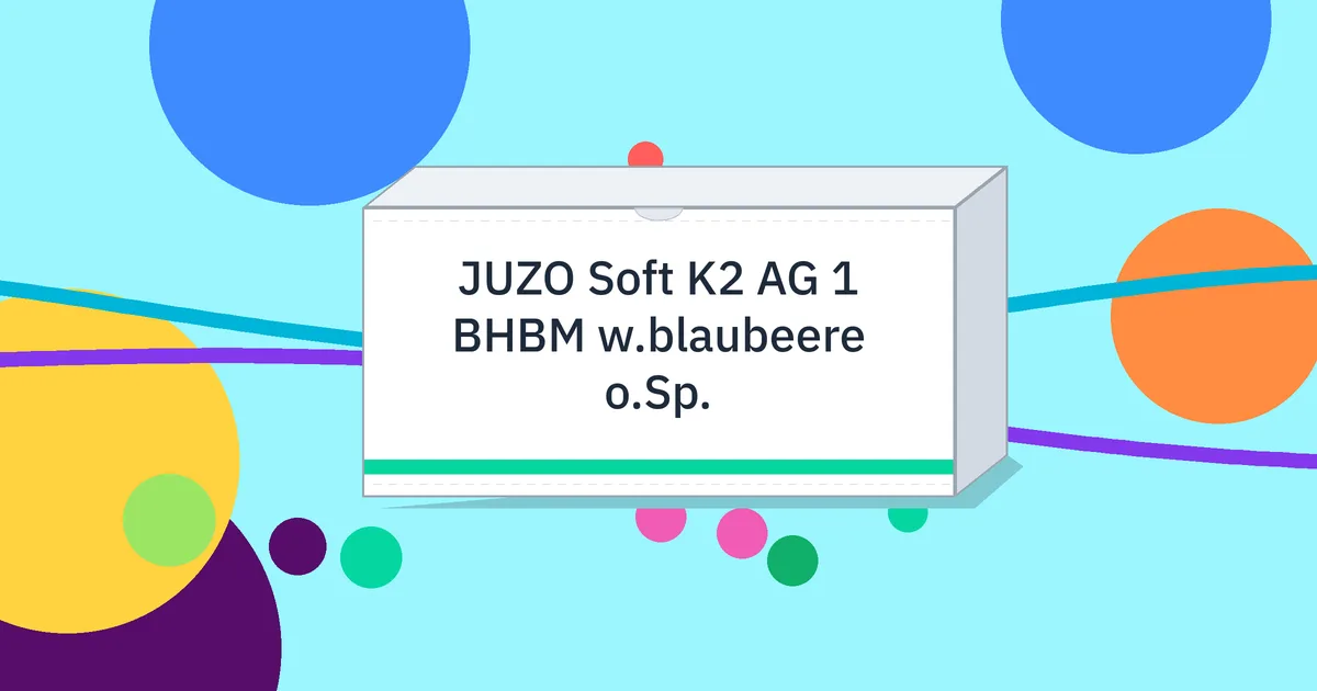 Symbolbild: Packung mit der Aufschrift JUZO Soft K2 AG 1 BHBM w.blaubeere o.Sp. (PZN 14868908) – Verfügbarkeit und Bezug in Apotheken in Frankfurt am Main