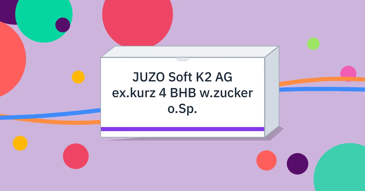Symbolbild: Packung mit der Aufschrift JUZO Soft K2 AG ex.kurz 4 BHB w.zucker o.Sp. (PZN 14843788) – Verfügbarkeit und Bezug in Apotheken in Frankfurt am Main