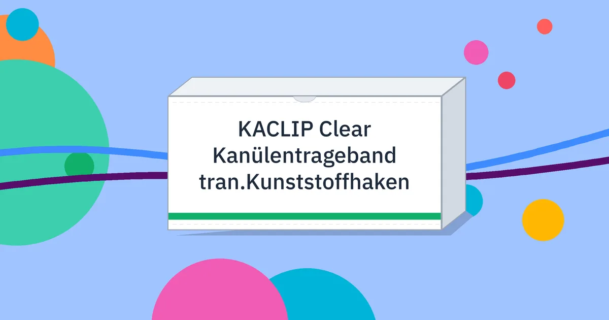 Symbolbild: Packung mit der Aufschrift KACLIP Clear Kanülentrageband tran.Kunststoffhaken (PZN 05512621) – Verfügbarkeit und Bezug in Apotheken in Frankfurt am Main