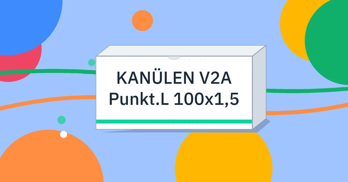 Symbolbild: Packung mit der Aufschrift KANÜLEN V2A Punkt.L 100x1,5 (PZN 02439906) – Verfügbarkeit und Bezug in Apotheken in Frankfurt am Main