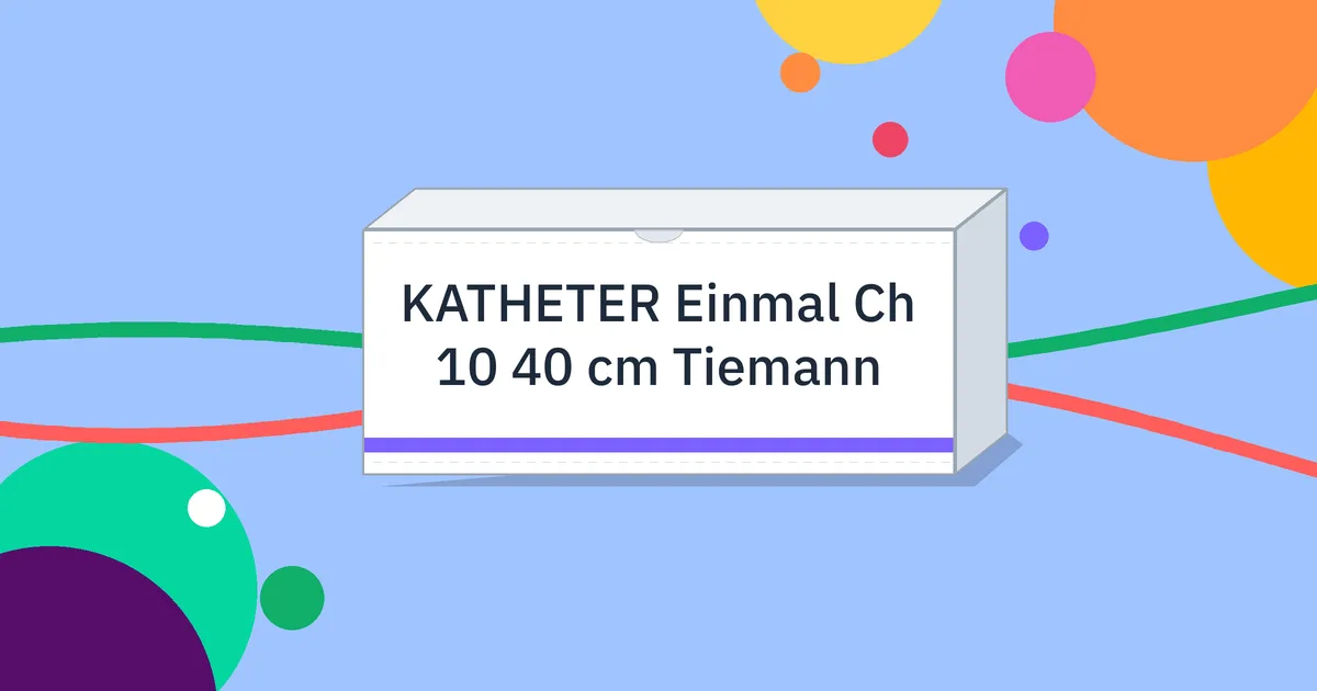 Symbolbild: Packung mit der Aufschrift KATHETER Einmal Ch 10 40 cm Tiemann (PZN 01965900) – Verfügbarkeit und Bezug in Apotheken in Frankfurt am Main