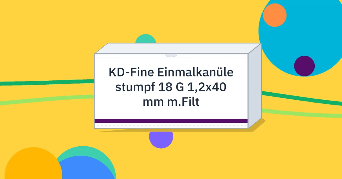 Symbolbild: Packung mit der Aufschrift KD-Fine Einmalkanüle stumpf 18 G 1,2x40 mm m.Filt (PZN 20385120) – Verfügbarkeit und Bezug in Apotheken in Frankfurt am Main