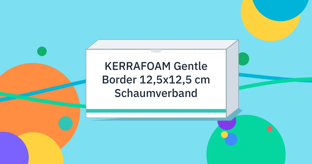Symbolbild: Packung mit der Aufschrift KERRAFOAM Gentle Border 12,5x12,5 cm Schaumverband (PZN 11140678) – Verfügbarkeit und Bezug in Apotheken in Frankfurt am Main