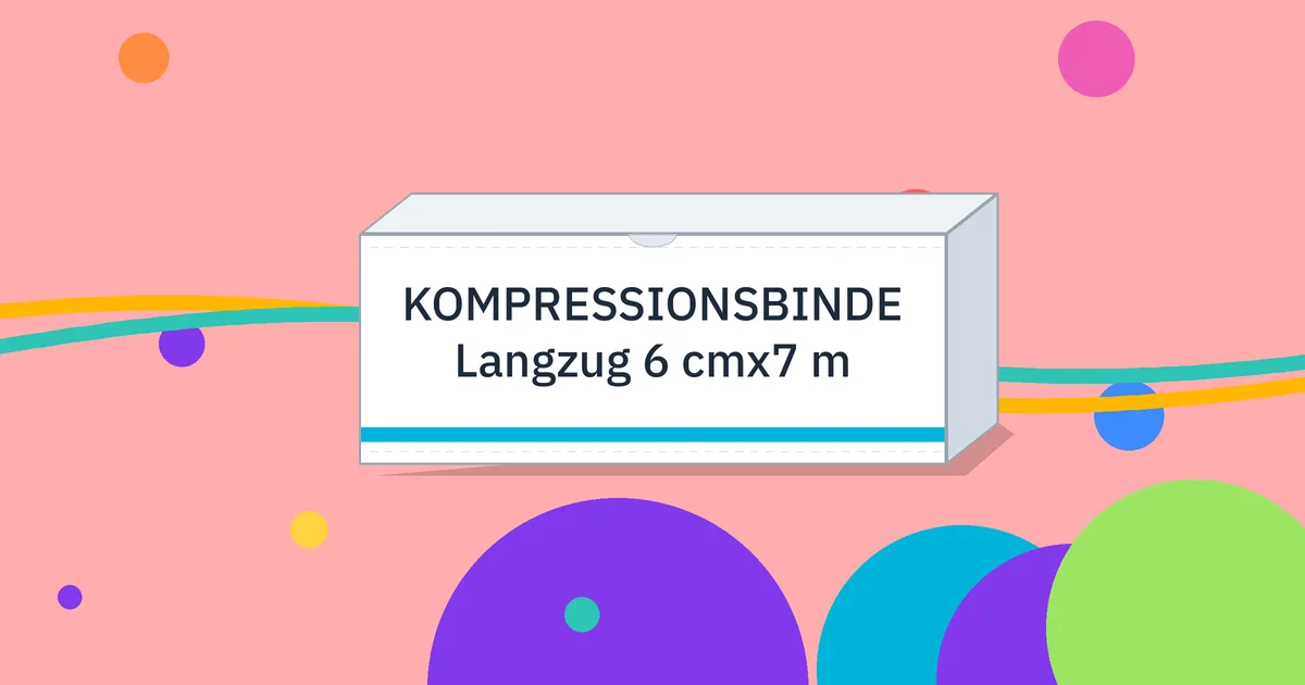 Symbolbild: Packung mit der Aufschrift KOMPRESSIONSBINDE Langzug 6 cmx7 m (PZN 07550896) – Verfügbarkeit und Bezug in Apotheken in Frankfurt am Main