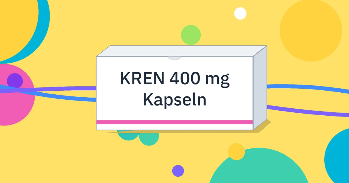 Symbolbild: Packung mit der Aufschrift KREN 400 mg Kapseln (PZN 12439770) – Verfügbarkeit und Bezug in Apotheken in Frankfurt am Main