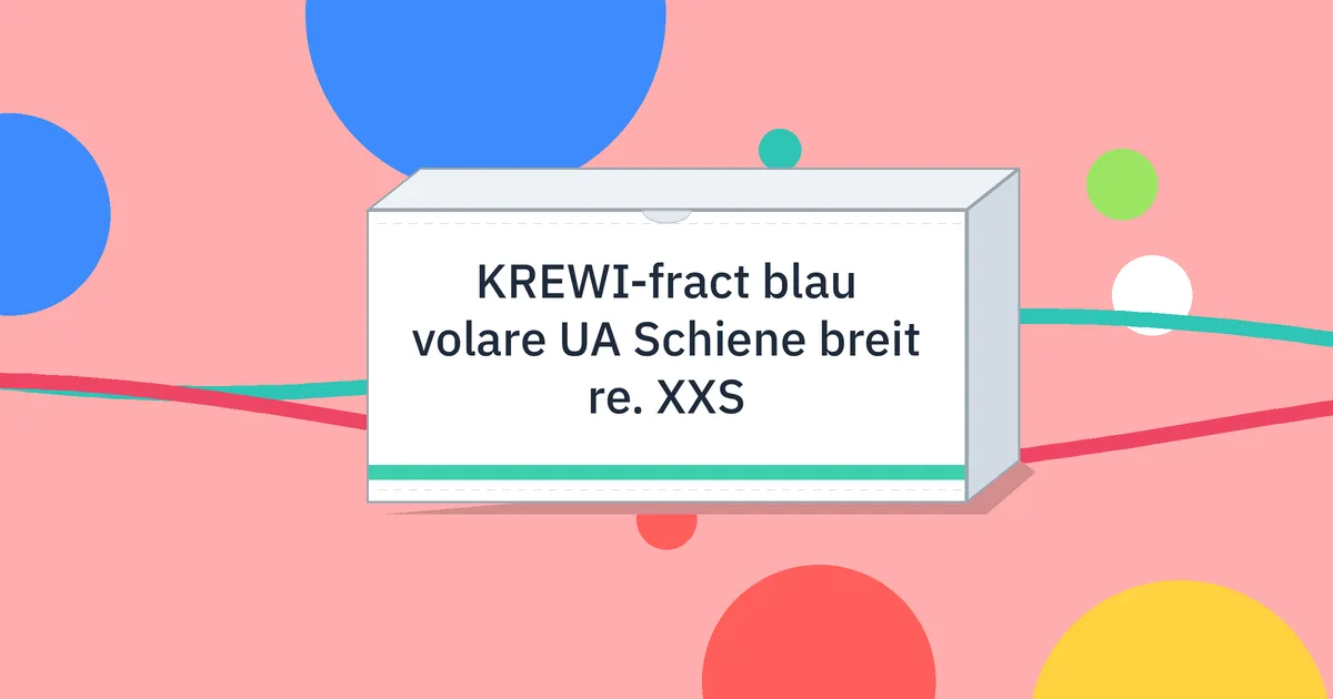 Symbolbild: Packung mit der Aufschrift KREWI-fract blau volare UA Schiene breit re. XXS (PZN 17299724) – Verfügbarkeit und Bezug in Apotheken in Frankfurt am Main