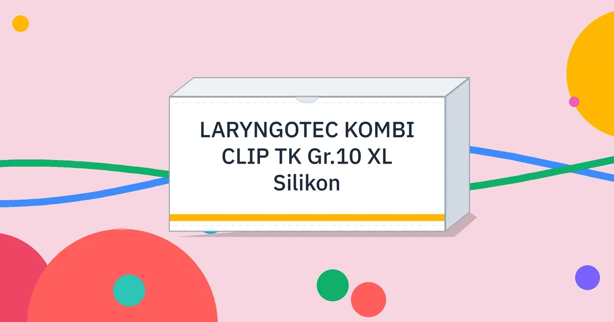 Symbolbild: Packung mit der Aufschrift LARYNGOTEC KOMBI CLIP TK Gr.10 XL Silikon (PZN 09538735) – Verfügbarkeit und Bezug in Apotheken in Frankfurt am Main