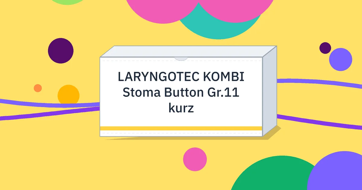 Symbolbild: Packung mit der Aufschrift LARYNGOTEC KOMBI Stoma Button Gr.11 kurz (PZN 01218652) – Verfügbarkeit und Bezug in Apotheken in Frankfurt am Main
