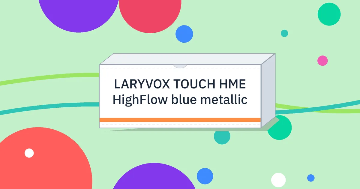 Symbolbild: Packung mit der Aufschrift LARYVOX TOUCH HME HighFlow blue metallic (PZN 11298988) – Verfügbarkeit und Bezug in Apotheken in Frankfurt am Main