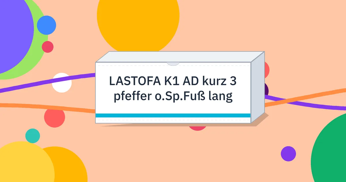 Symbolbild: Packung mit der Aufschrift LASTOFA K1 AD kurz 3 pfeffer o.Sp.Fuß lang (PZN 14146581) – Verfügbarkeit und Bezug in Apotheken in Frankfurt am Main
