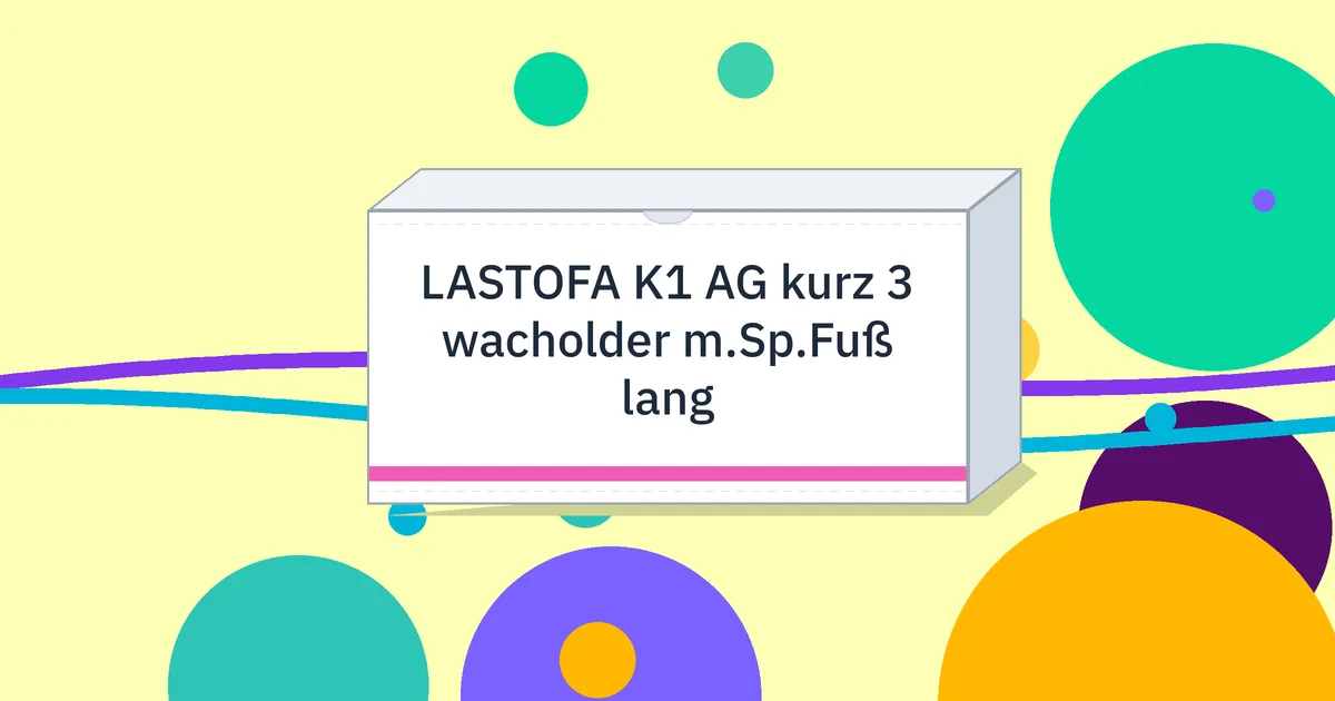 Symbolbild: Packung mit der Aufschrift LASTOFA K1 AG kurz 3 wacholder m.Sp.Fuß lang (PZN 13791138) – Verfügbarkeit und Bezug in Apotheken in Frankfurt am Main