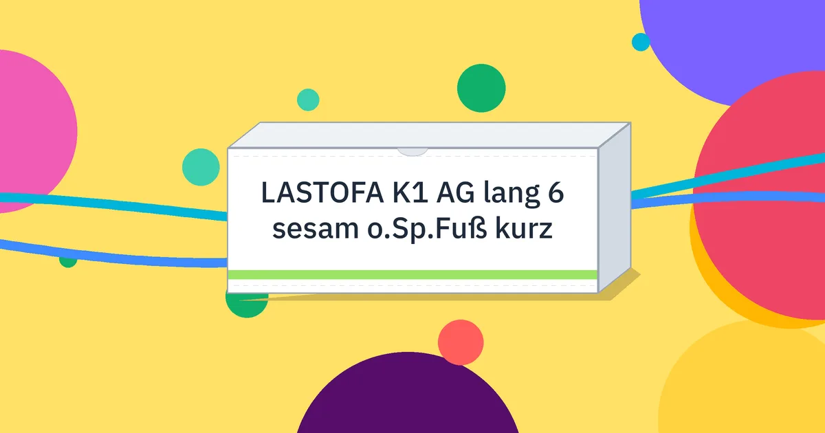 Symbolbild: Packung mit der Aufschrift LASTOFA K1 AG lang 6 sesam o.Sp.Fuß kurz (PZN 13794585) – Verfügbarkeit und Bezug in Apotheken in Frankfurt am Main