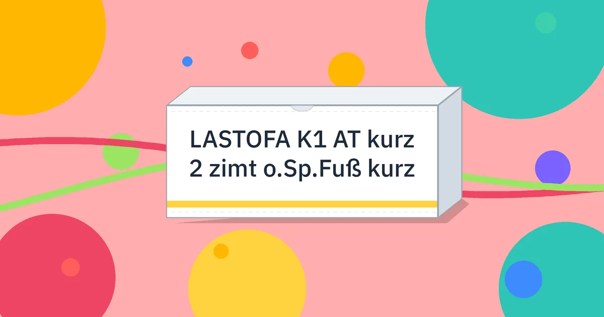 Symbolbild: Packung mit der Aufschrift LASTOFA K1 AT kurz 2 zimt o.Sp.Fuß kurz (PZN 13795478) – Verfügbarkeit und Bezug in Apotheken in Frankfurt am Main