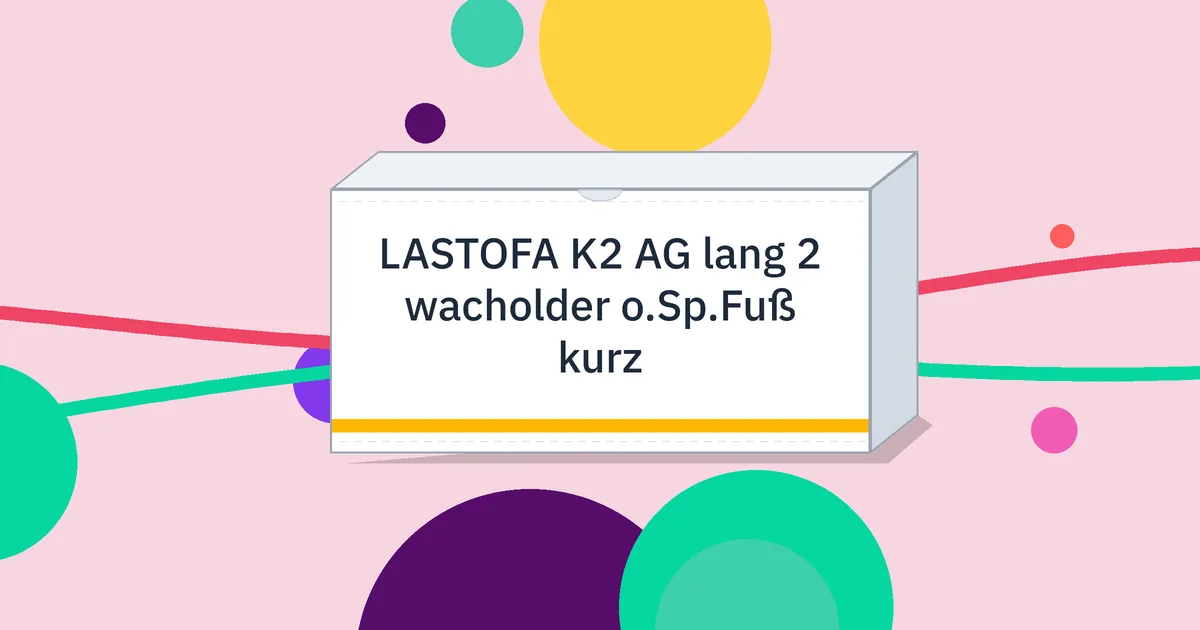 Symbolbild: Packung mit der Aufschrift LASTOFA K2 AG lang 2 wacholder o.Sp.Fuß kurz (PZN 13803172) – Verfügbarkeit und Bezug in Apotheken in Frankfurt am Main