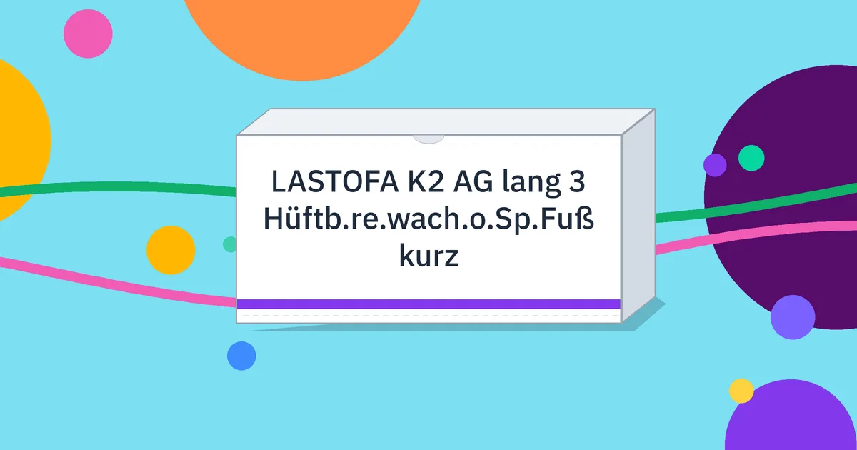 Symbolbild: Packung mit der Aufschrift LASTOFA K2 AG lang 3 Hüftb.re.wach.o.Sp.Fuß kurz (PZN 13811237) – Verfügbarkeit und Bezug in Apotheken in Frankfurt am Main