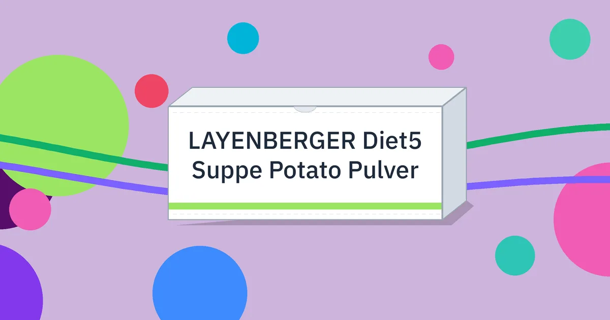 Symbolbild: Packung mit der Aufschrift LAYENBERGER Diet5 Suppe Potato Pulver (PZN 18293020) – Verfügbarkeit und Bezug in Apotheken in Frankfurt am Main