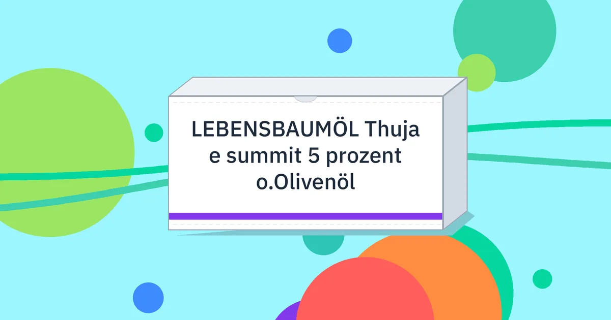 Symbolbild: Packung mit der Aufschrift LEBENSBAUMÖL Thuja e summit 5 prozent o.Olivenöl (PZN 02467802) – Verfügbarkeit und Bezug in Apotheken in Frankfurt am Main