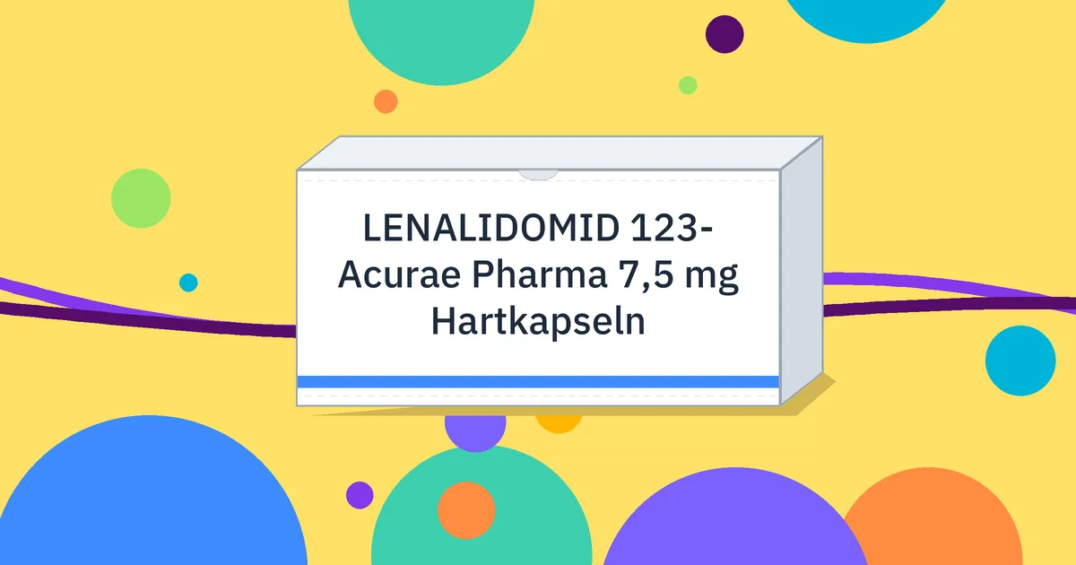 Symbolbild: Packung mit der Aufschrift LENALIDOMID 123-Acurae Pharma 7,5 mg Hartkapseln (PZN 17612486) – Verfügbarkeit und Bezug in Apotheken in Frankfurt am Main