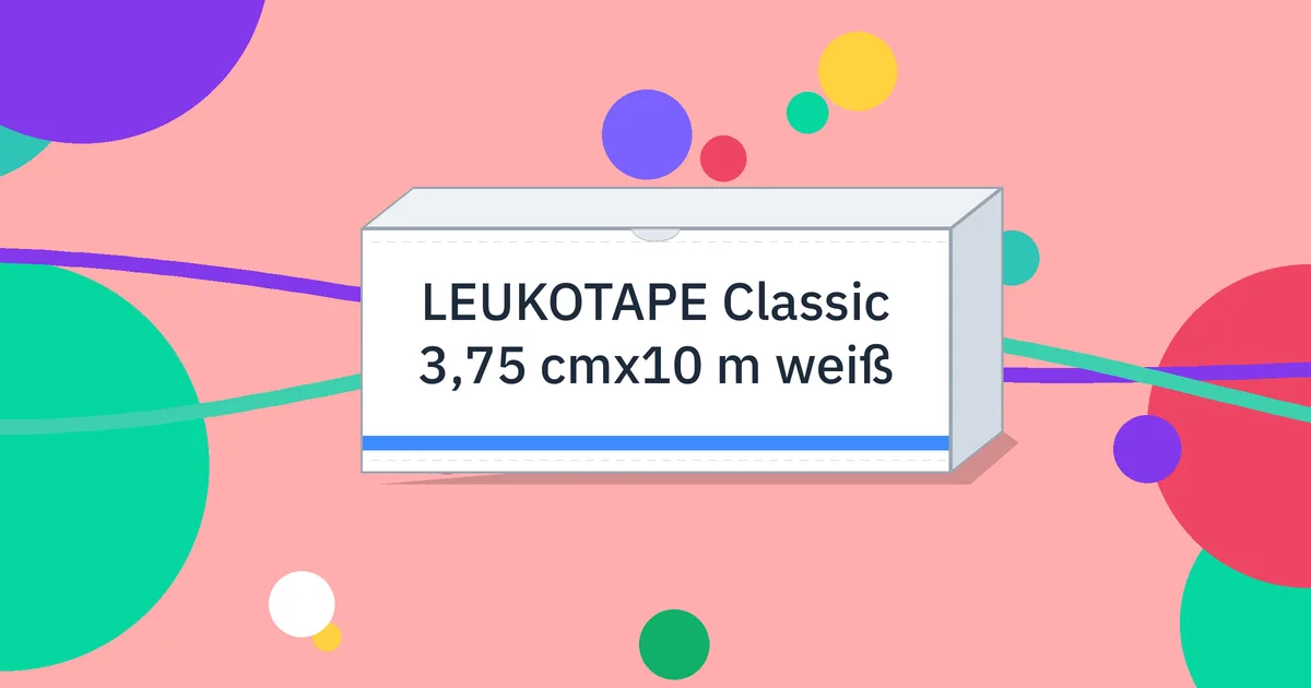 Symbolbild: Packung mit der Aufschrift LEUKOTAPE Classic 3,75 cmx10 m weiß (PZN 05384123) – Verfügbarkeit und Bezug in Apotheken in Frankfurt am Main