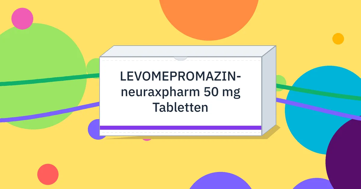 Symbolbild: Packung mit der Aufschrift LEVOMEPROMAZIN-neuraxpharm 50 mg Tabletten (PZN 07229237) – Verfügbarkeit und Bezug in Apotheken in Frankfurt am Main
