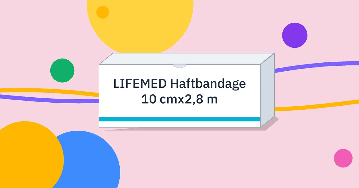 Symbolbild: Packung mit der Aufschrift LIFEMED Haftbandage 10 cmx2,8 m (PZN 19207873) – Verfügbarkeit und Bezug in Apotheken in Frankfurt am Main
