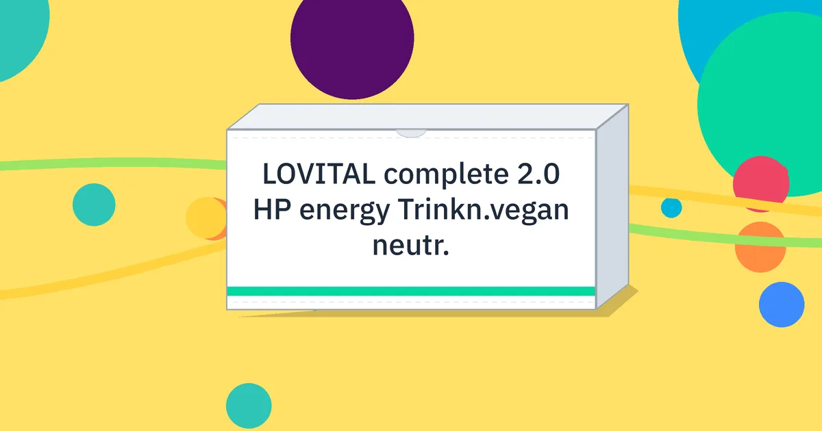 Symbolbild: Packung mit der Aufschrift LOVITAL complete 2.0 HP energy Trinkn.vegan neutr. (PZN 19442580) – Verfügbarkeit und Bezug in Apotheken in Frankfurt am Main