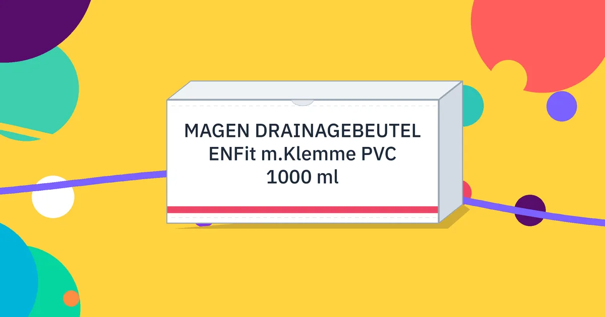 Symbolbild: Packung mit der Aufschrift MAGEN DRAINAGEBEUTEL ENFit m.Klemme PVC 1000 ml (PZN 17903545) – Verfügbarkeit und Bezug in Apotheken in Frankfurt am Main