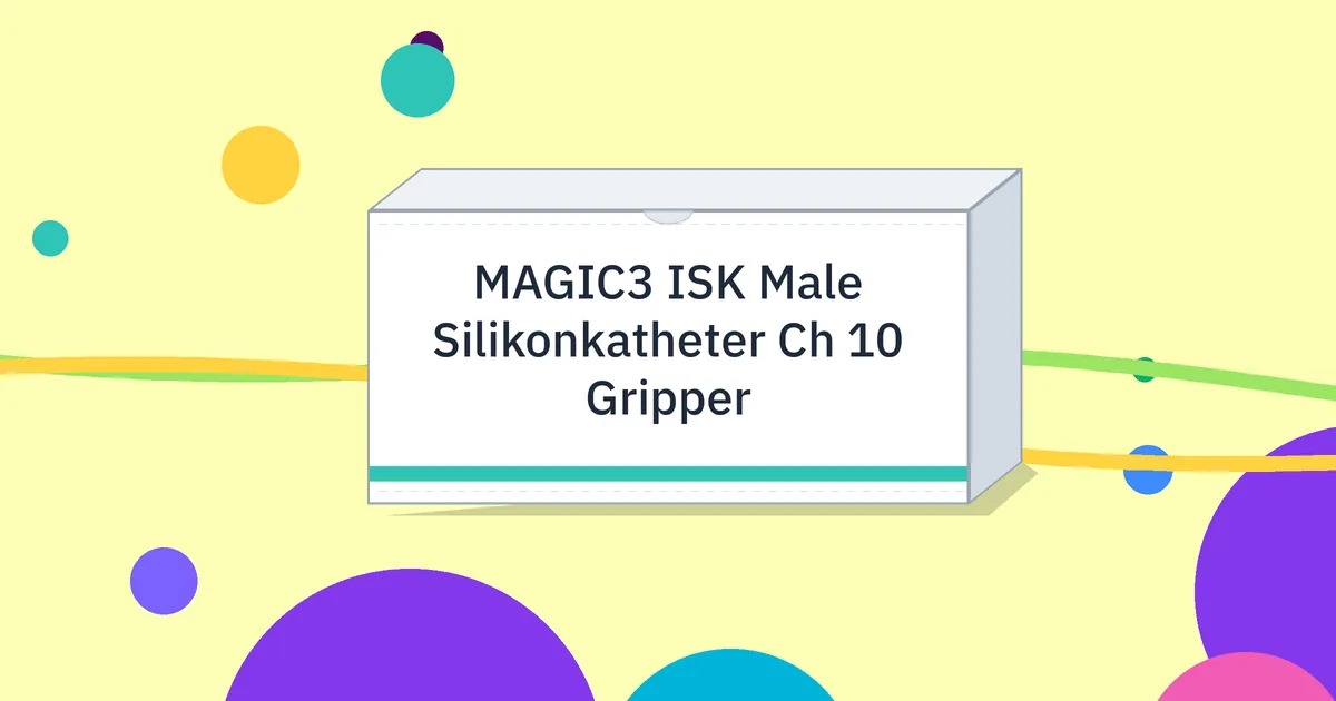 Symbolbild: Packung mit der Aufschrift MAGIC3 ISK Male Silikonkatheter Ch 10 Gripper (PZN 09485476) – Verfügbarkeit und Bezug in Apotheken in Frankfurt am Main