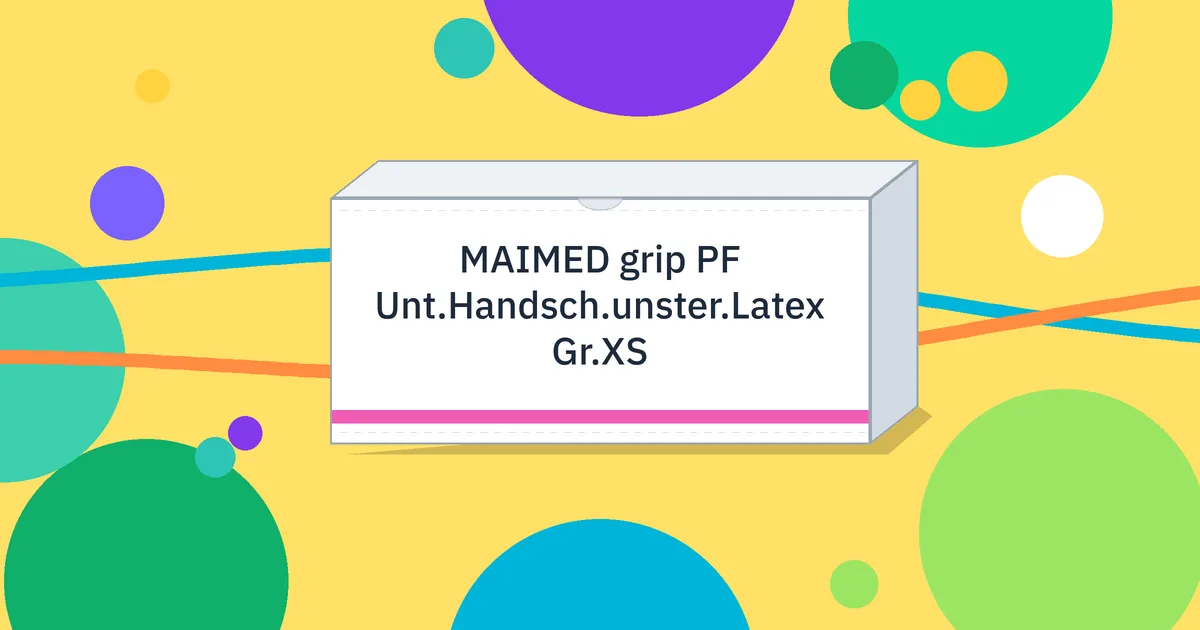 Symbolbild: Packung mit der Aufschrift MAIMED grip PF Unt.Handsch.unster.Latex Gr.XS (PZN 03307319) – Verfügbarkeit und Bezug in Apotheken in Frankfurt am Main