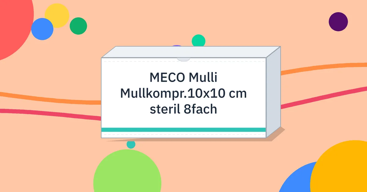 Symbolbild: Packung mit der Aufschrift MECO Mulli Mullkompr.10x10 cm steril 8fach (PZN 19398726) – Verfügbarkeit und Bezug in Apotheken in Frankfurt am Main