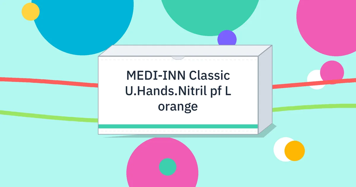 Symbolbild: Packung mit der Aufschrift MEDI-INN Classic U.Hands.Nitril pf L orange (PZN 18854346) – Verfügbarkeit und Bezug in Apotheken in Frankfurt am Main