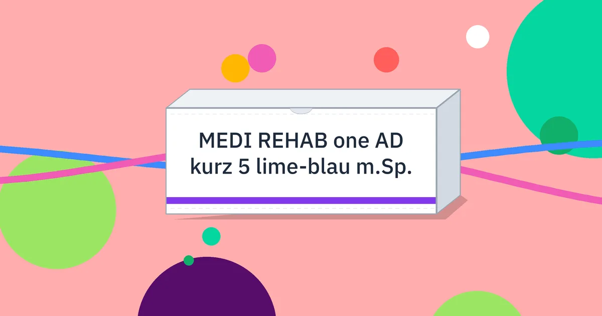 Symbolbild: Packung mit der Aufschrift MEDI REHAB one AD kurz 5 lime-blau m.Sp. (PZN 16753492) – Verfügbarkeit und Bezug in Apotheken in Frankfurt am Main