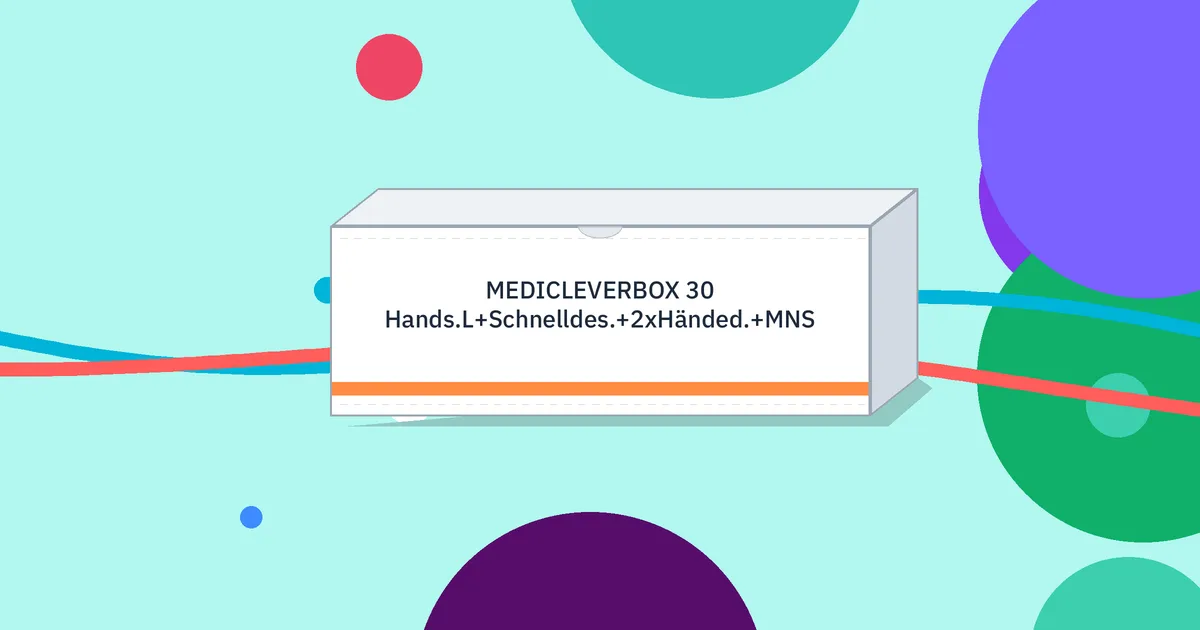 Symbolbild: Packung mit der Aufschrift MEDICLEVERBOX 30 Hands.L+Schnelldes.+2xHänded.+MNS (PZN 19112641) – Verfügbarkeit und Bezug in Apotheken in Frankfurt am Main